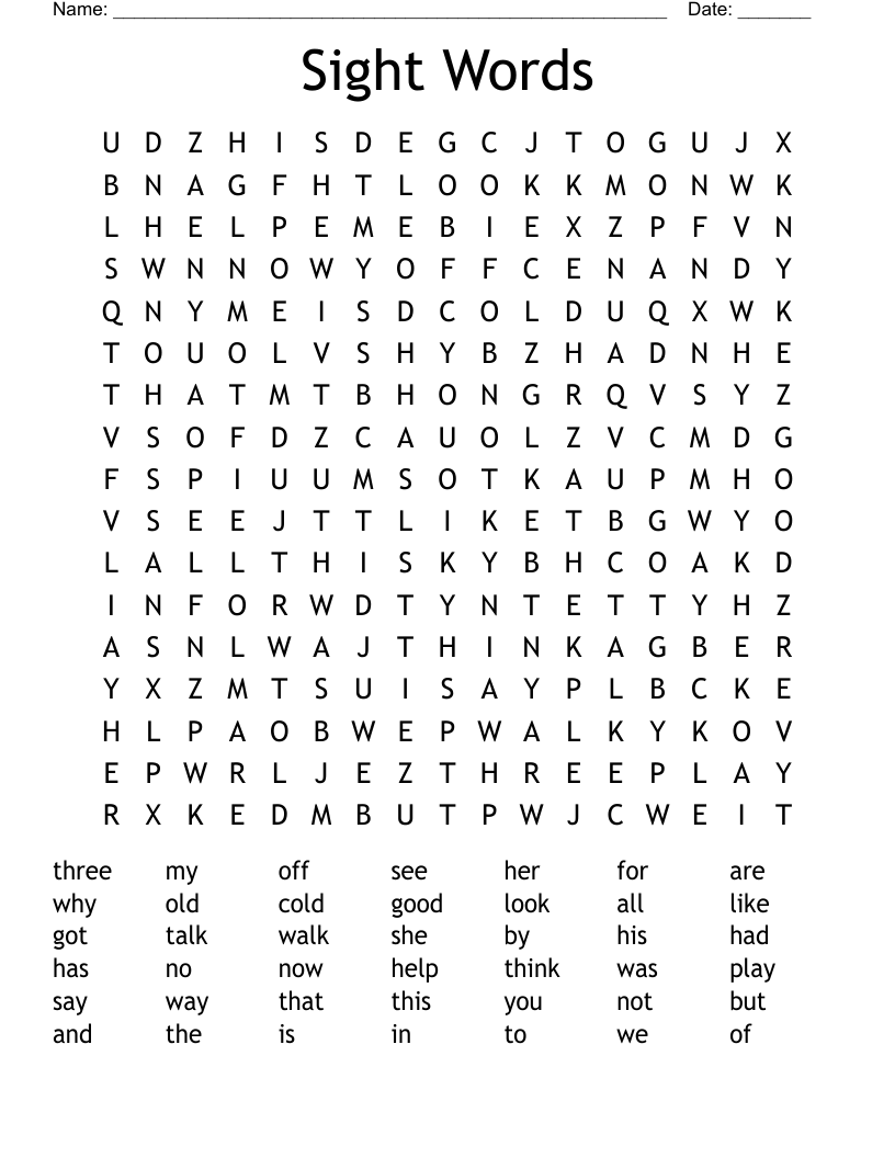 Sight Words Word Search - WordMint