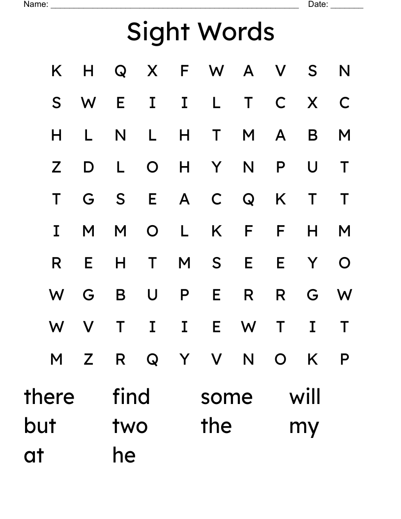Sight Words Word Search - WordMint