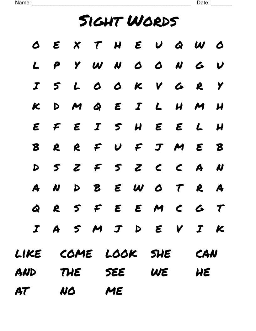 Sight Words Word Search - WordMint