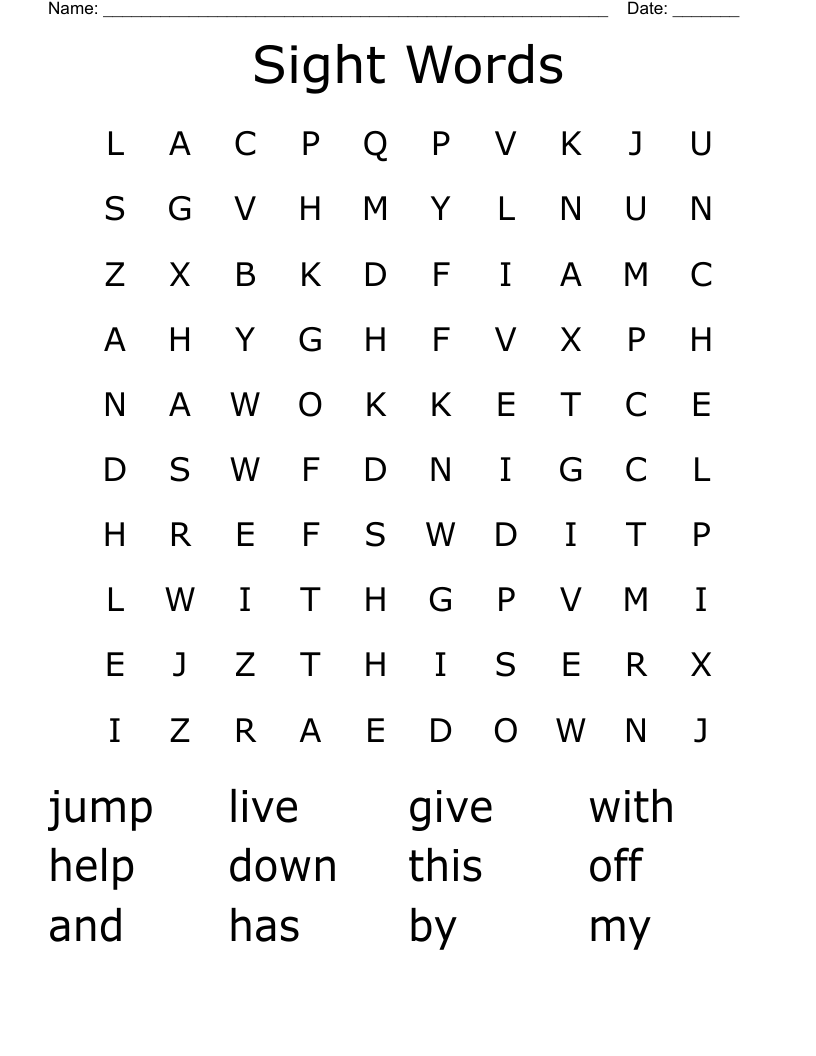 Sight Words Word Search - WordMint