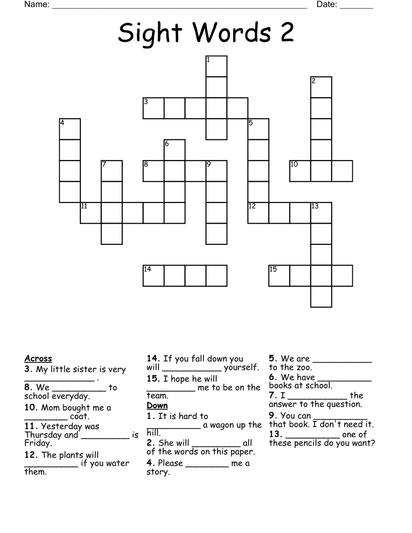 Sight Words 2 Crossword - WordMint