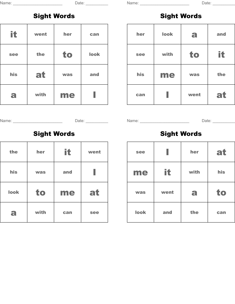 Sight Words Bingo Cards - WordMint