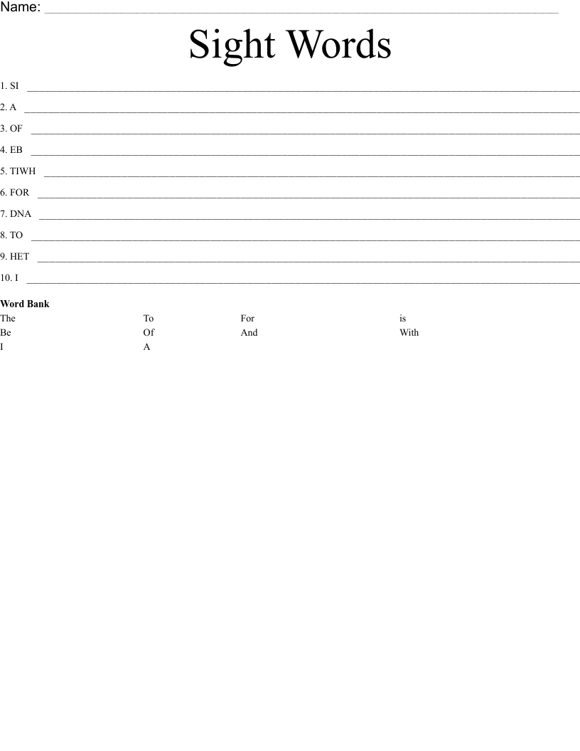 Sight Words Word Scramble - WordMint