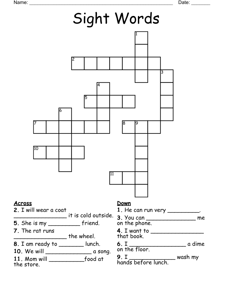 Sight Words Crossword - WordMint