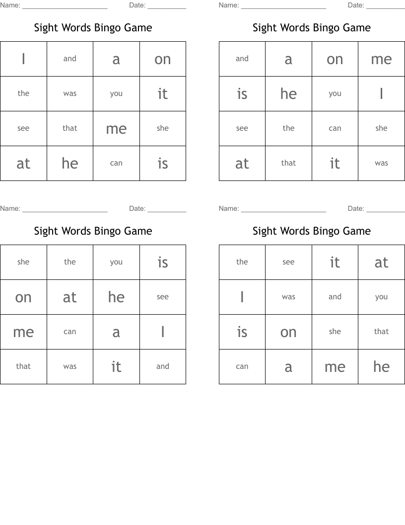 Sight Words Bingo Game - WordMint