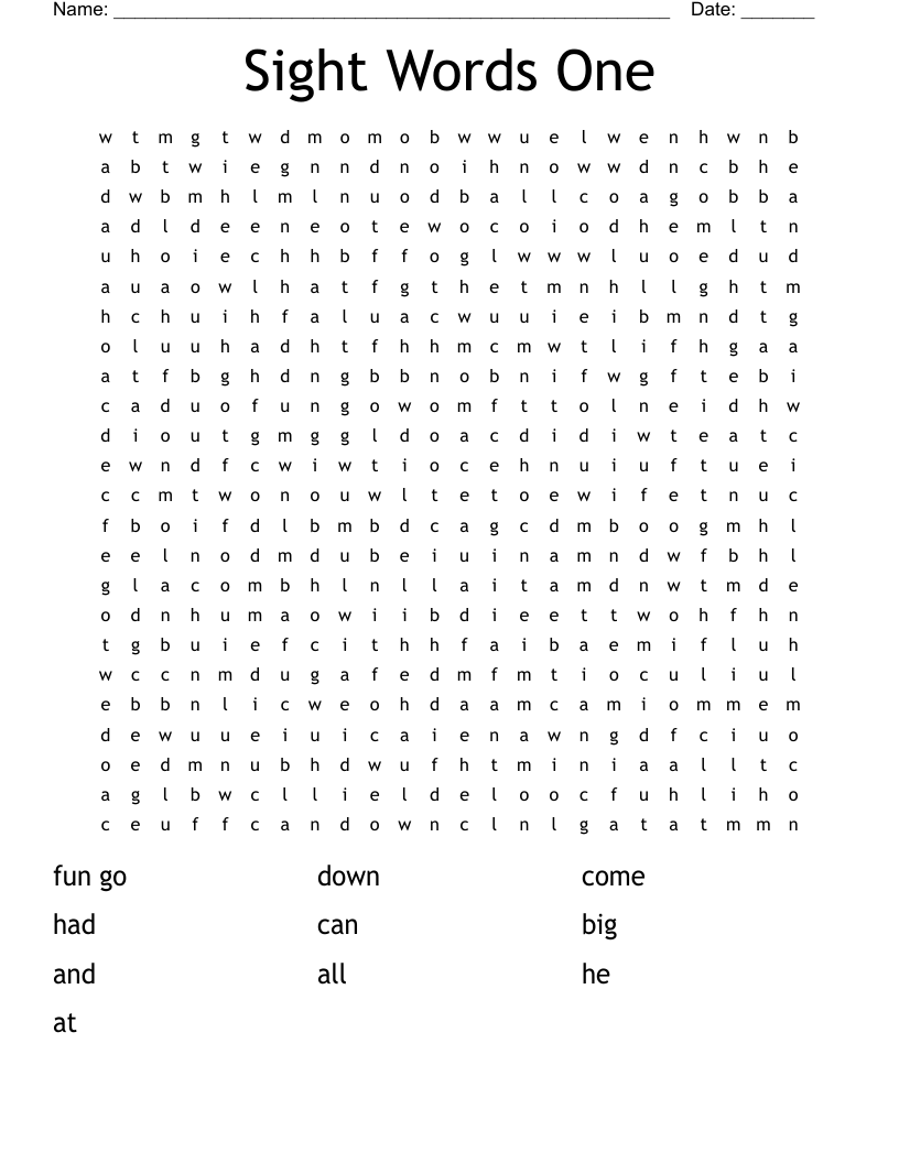 Sight Words One Word Search - WordMint
