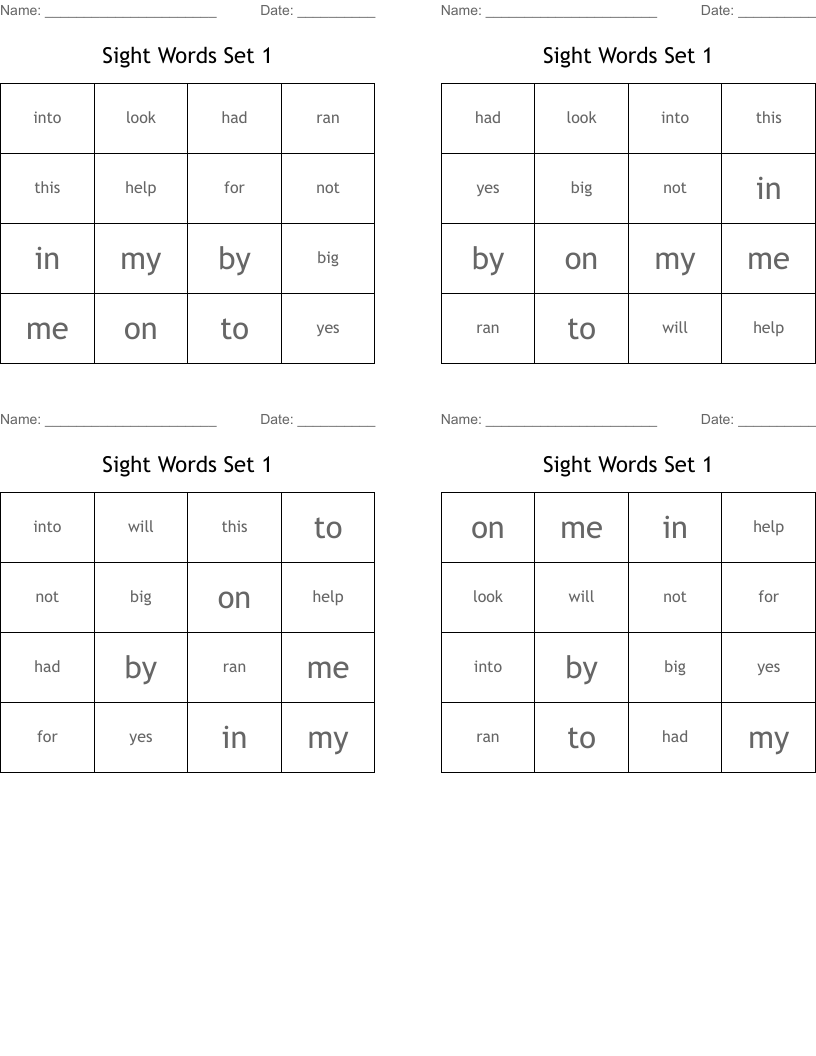 Sight Words Set 1 Bingo Cards - WordMint