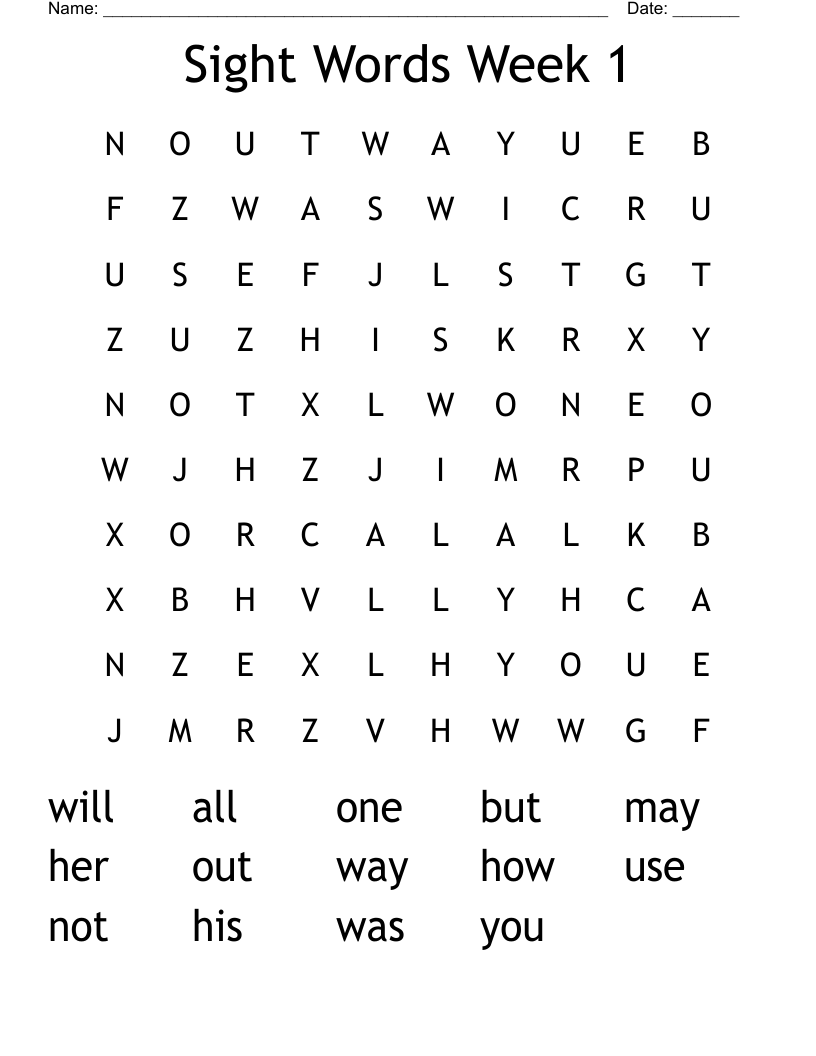 Sight Words Week 1 Word Search - WordMint