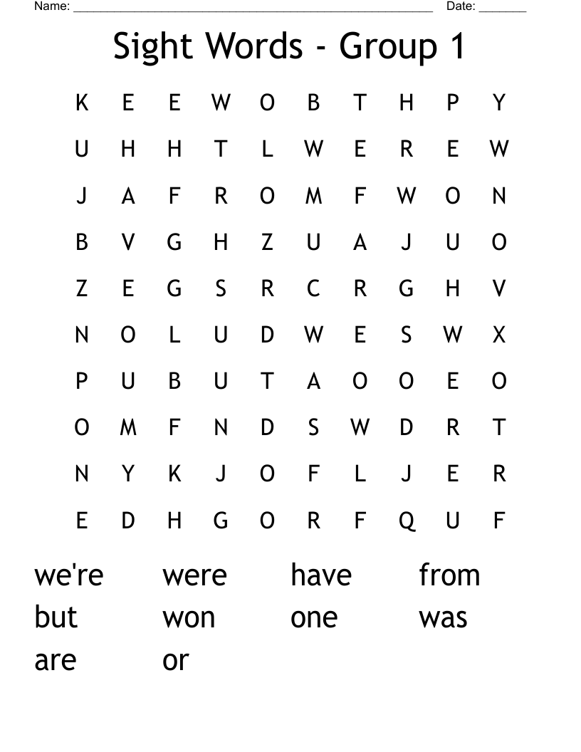 Sight Words - Group 1 Word Search - WordMint