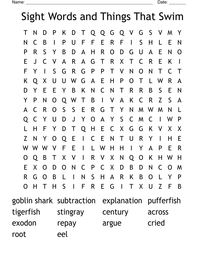 Sight Words And Things That Swim Word Search WordMint Sight Words And Things That Swim Word Search WordMint