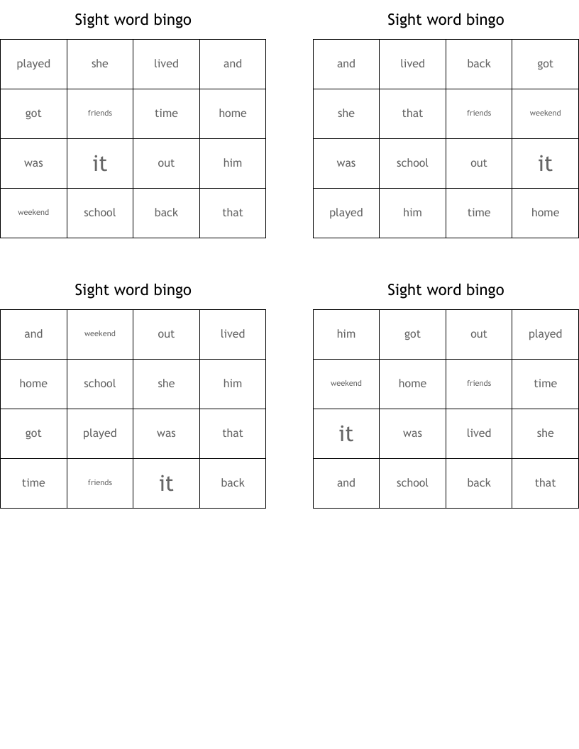 Sight word bingo - WordMint