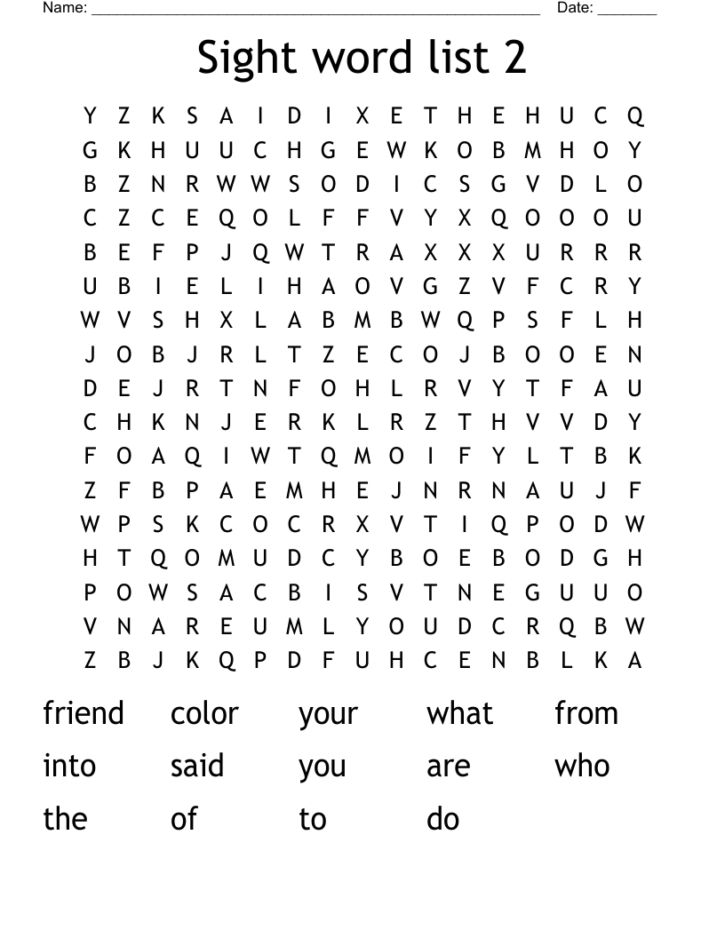 Sight word list 2 Word Search - WordMint