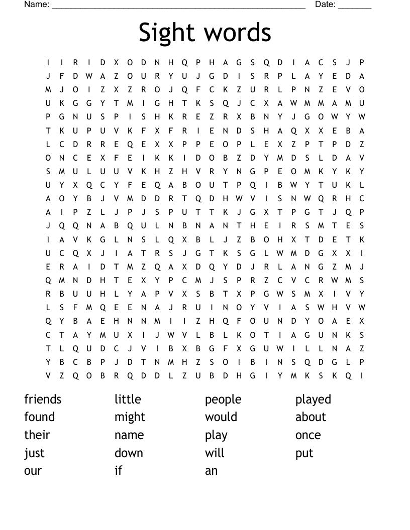 Sight words Word Search - WordMint