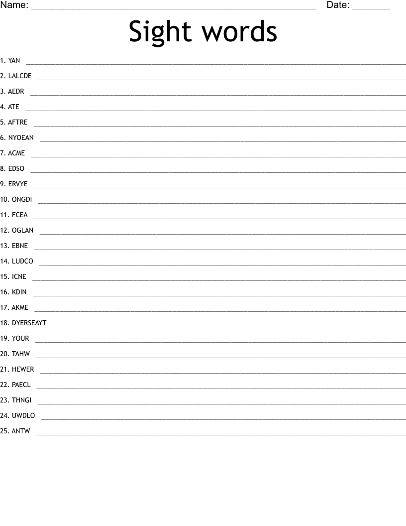 Sight words Word Scramble - WordMint
