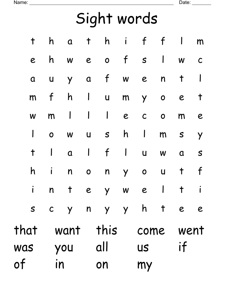 Sight words Word Search - WordMint