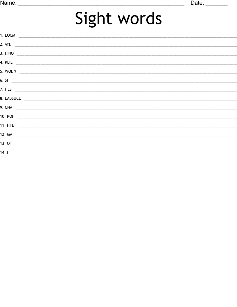 Sight words Word Scramble - WordMint