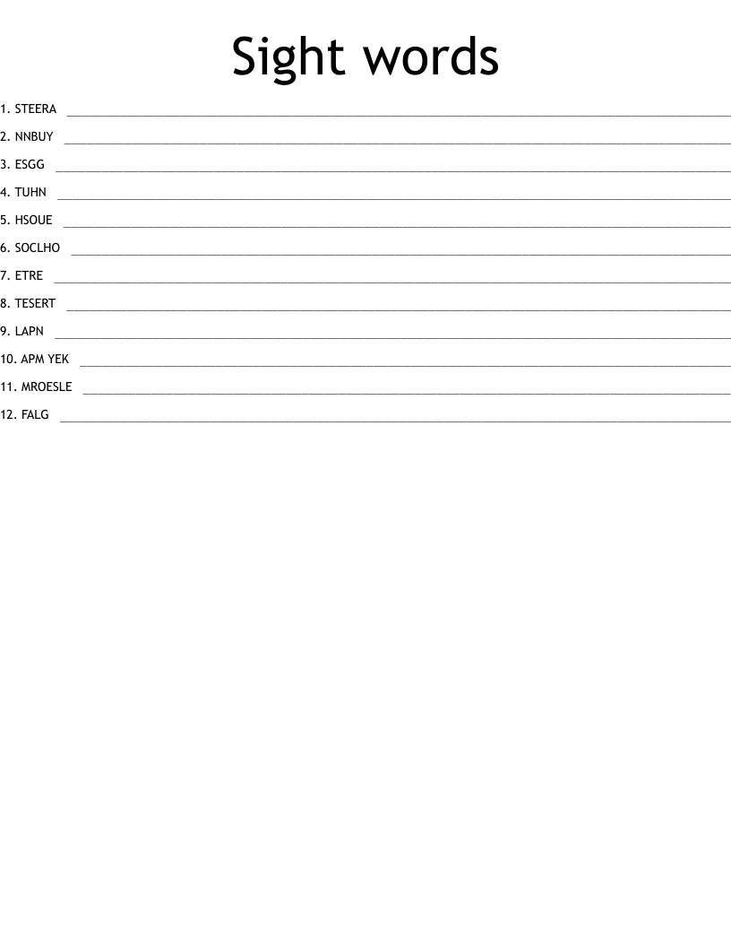 Sight words Word Scramble - WordMint