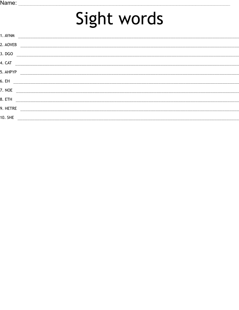 Sight words Word Scramble - WordMint
