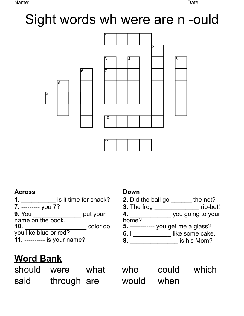 Sight words wh were are n -ould Crossword - WordMint