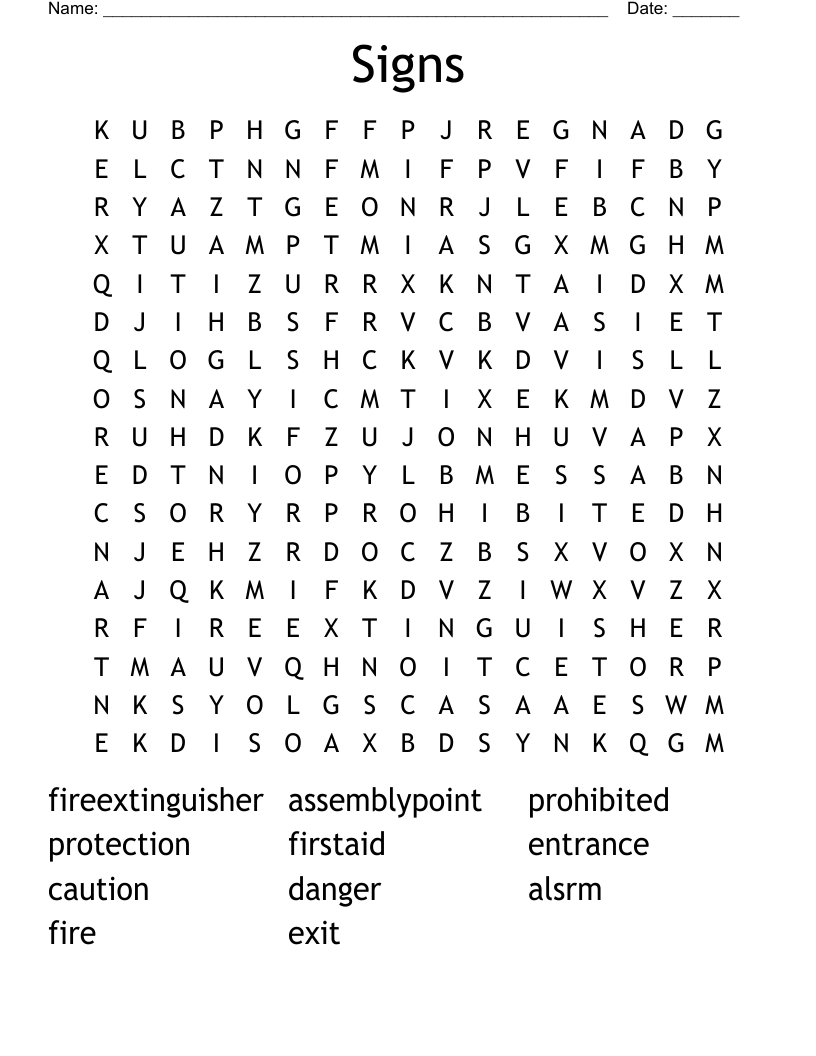 Signs Word Search - WordMint