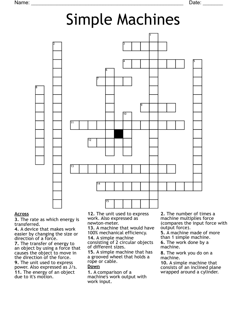 Simple Machines Crossword WordMint