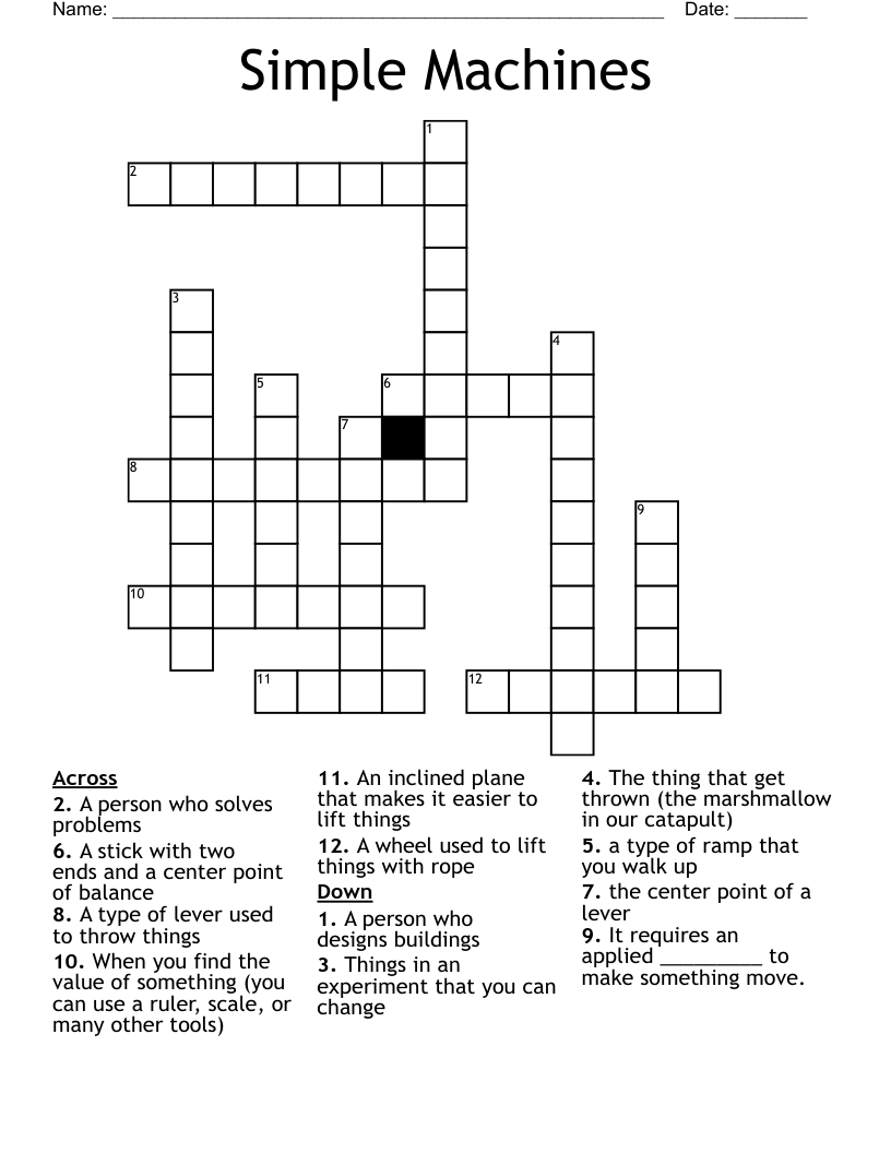Simple Machines Crossword - WordMint