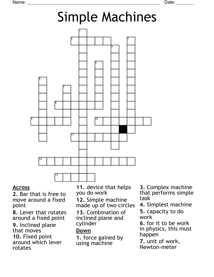 Simple Machines Crossword WordMint