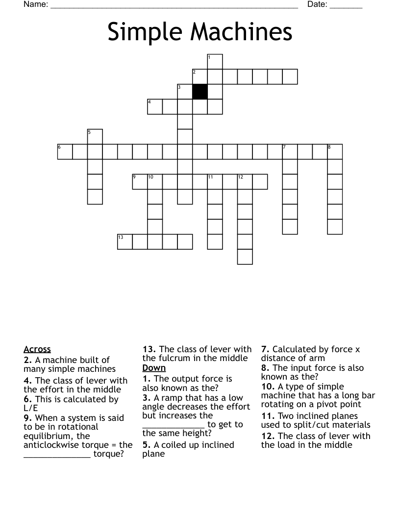Simple Machines Crossword - WordMint