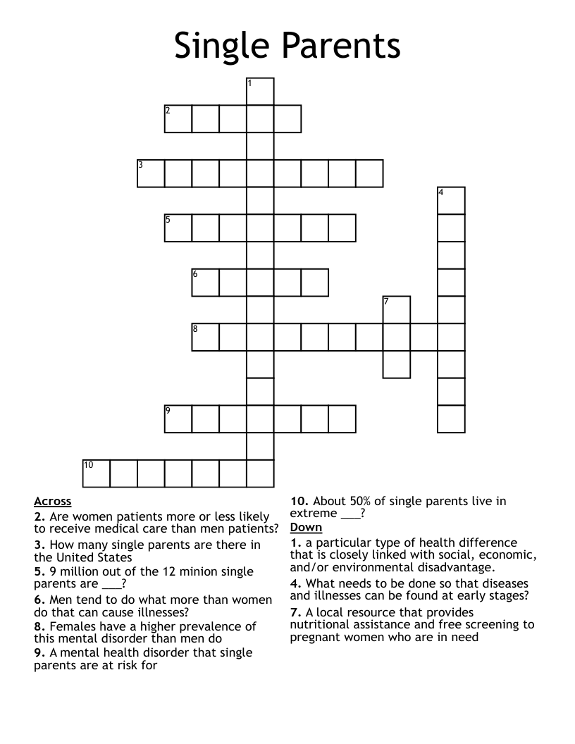Single Parents Crossword - WordMint