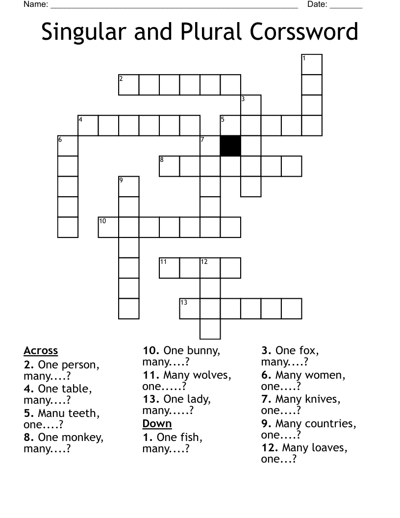 Singular and Plural Corssword Crossword - WordMint