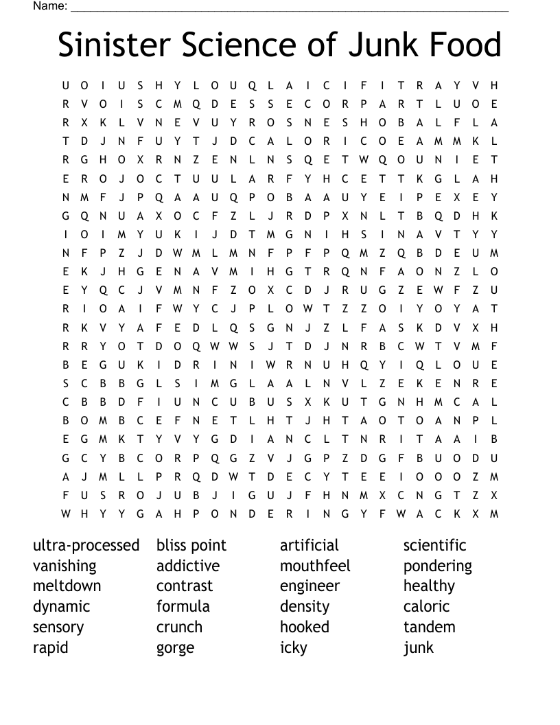Sinister Science of Junk Food Word Search - WordMint