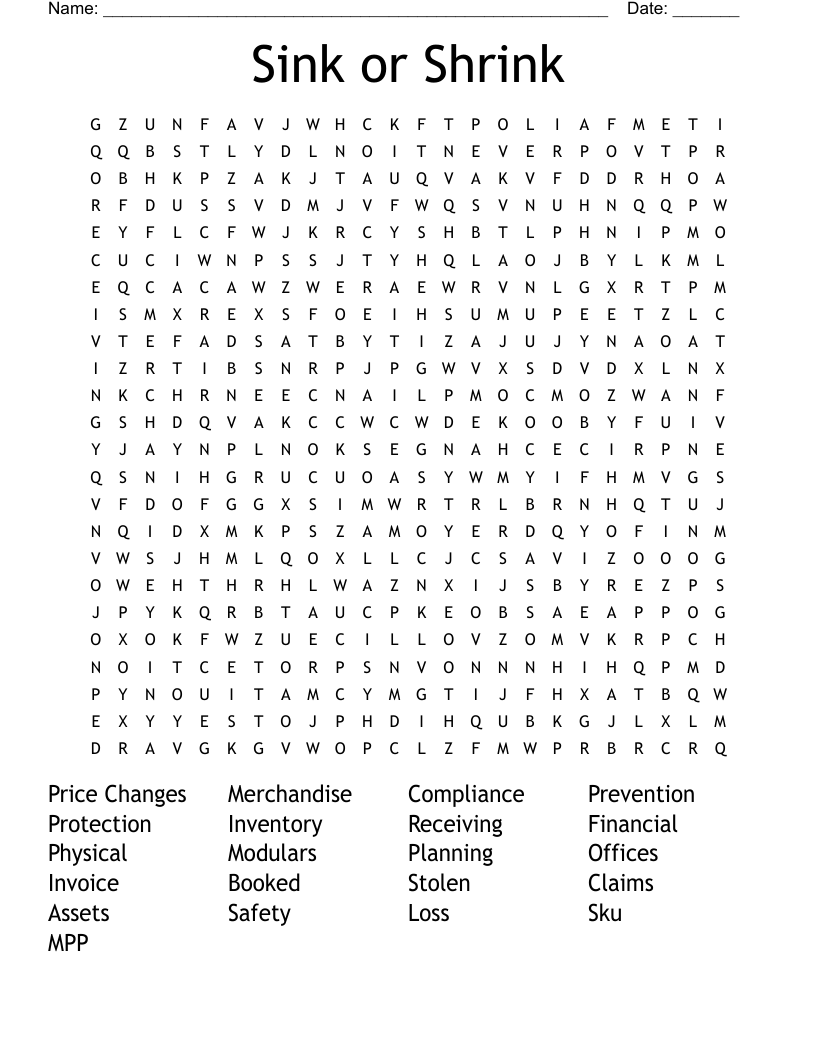 Sink Or Shrink Word Search WordMint