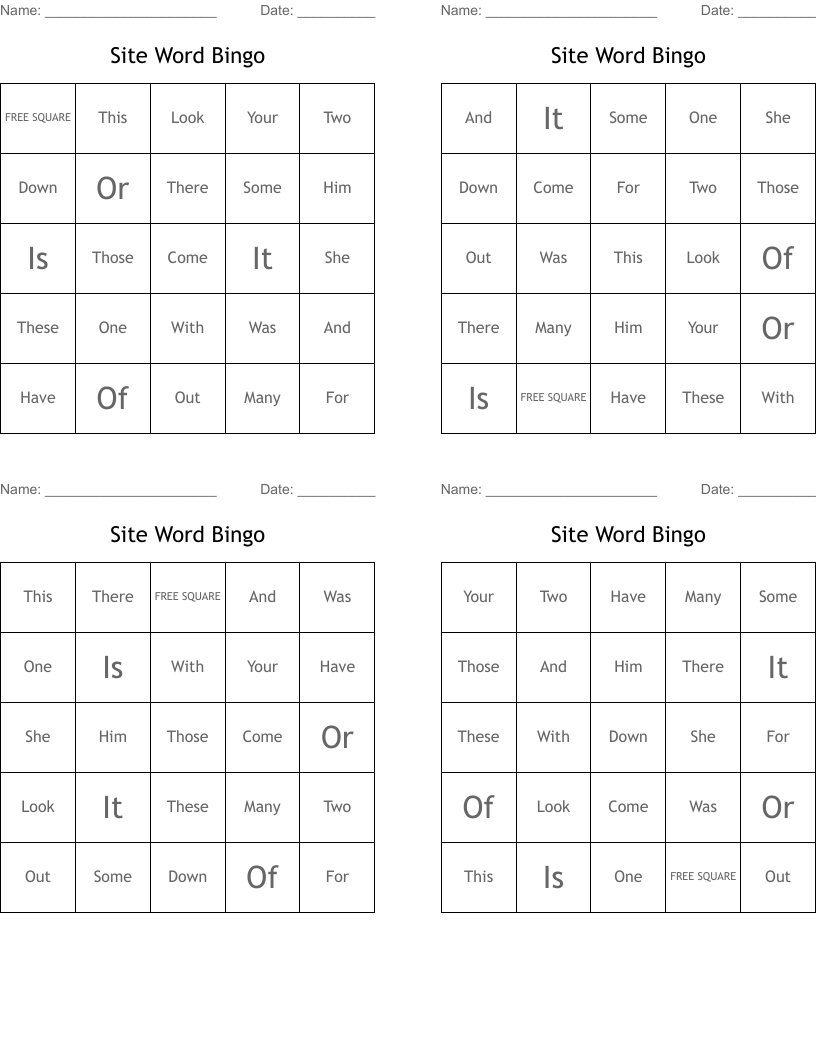 Site Word Bingo - WordMint