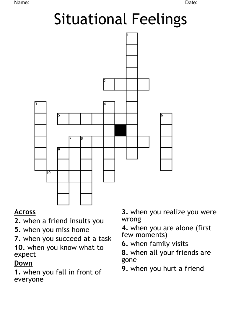 Situational Feelings Crossword - WordMint