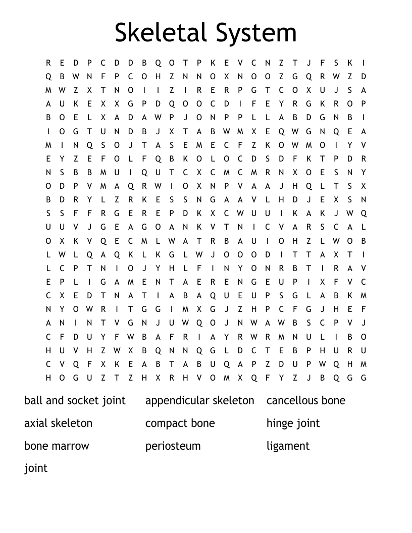 Skeletal System Word Search WordMint