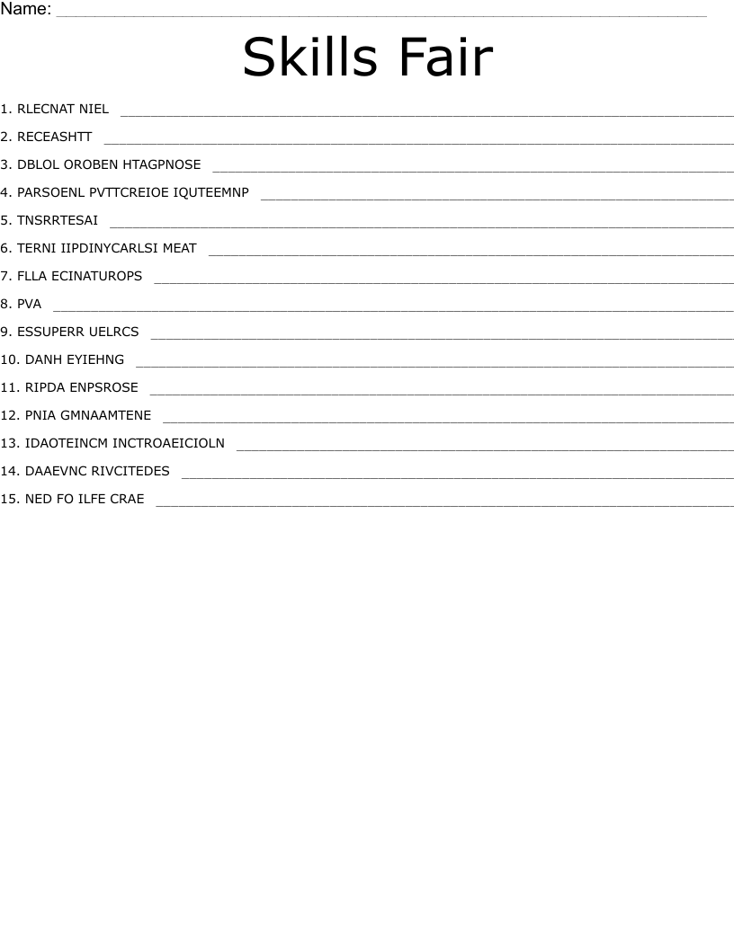 Skills Fair Word Scramble - WordMint