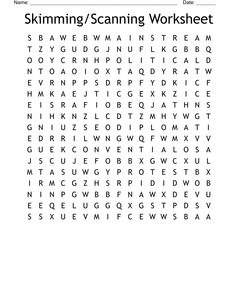 Skimming Scanning Worksheet Word Search WordMint