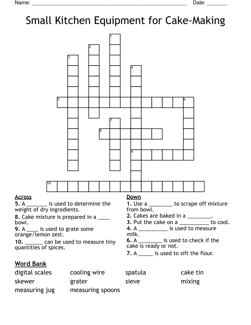 Small Kitchen Equipment for Cake-Making Crossword - WordMint