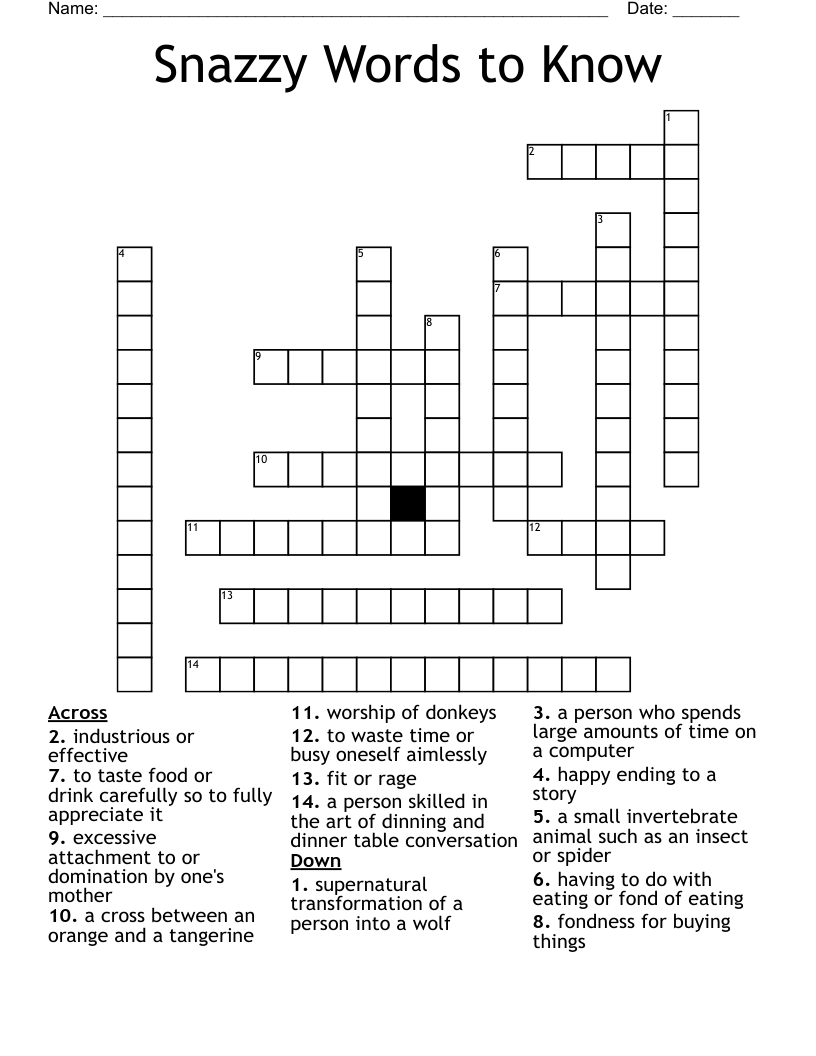 Snazzy Words to Know Crossword - WordMint