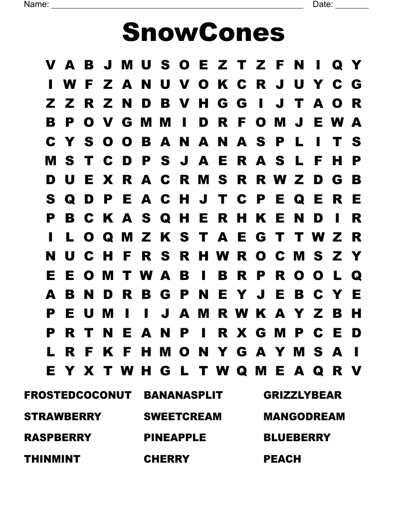 SnowCones Word Search - WordMint
