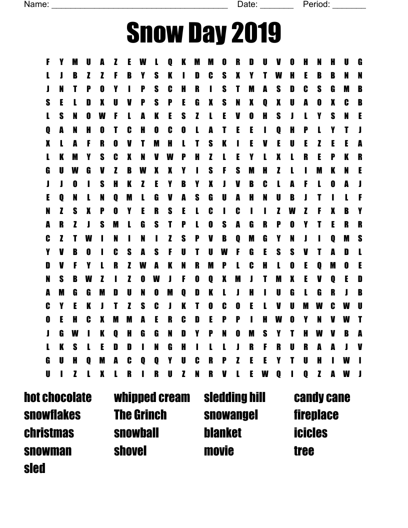 Snow Day 2019 Word Search - WordMint