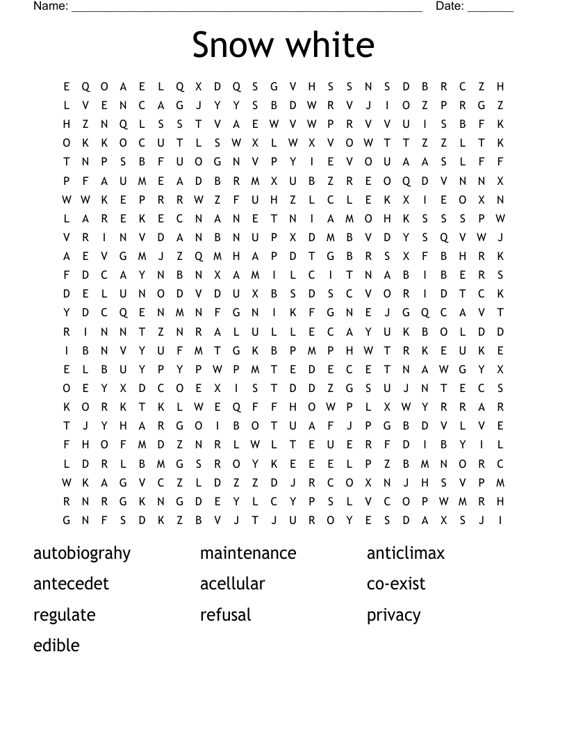 Snow white Word Search - WordMint