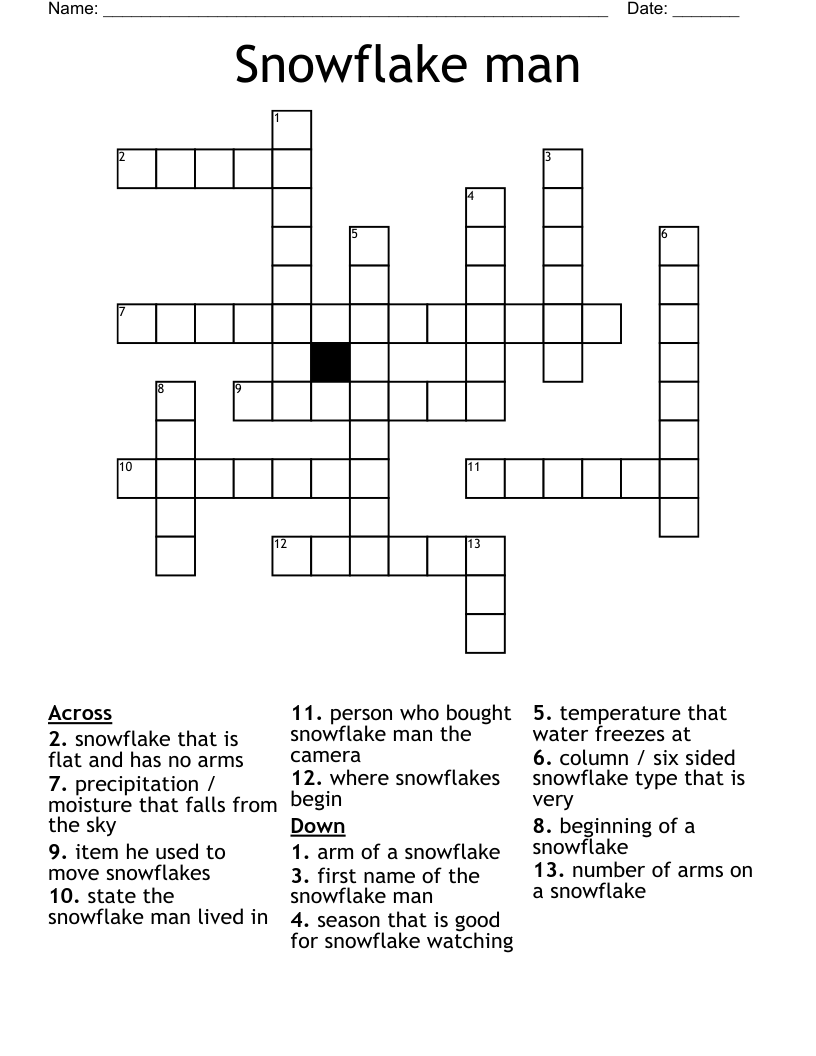 Snowflake man Crossword - WordMint