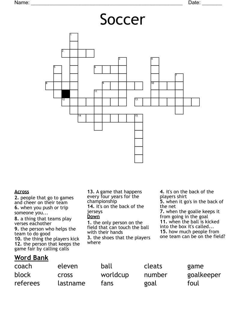 Soccer Crossword - WordMint