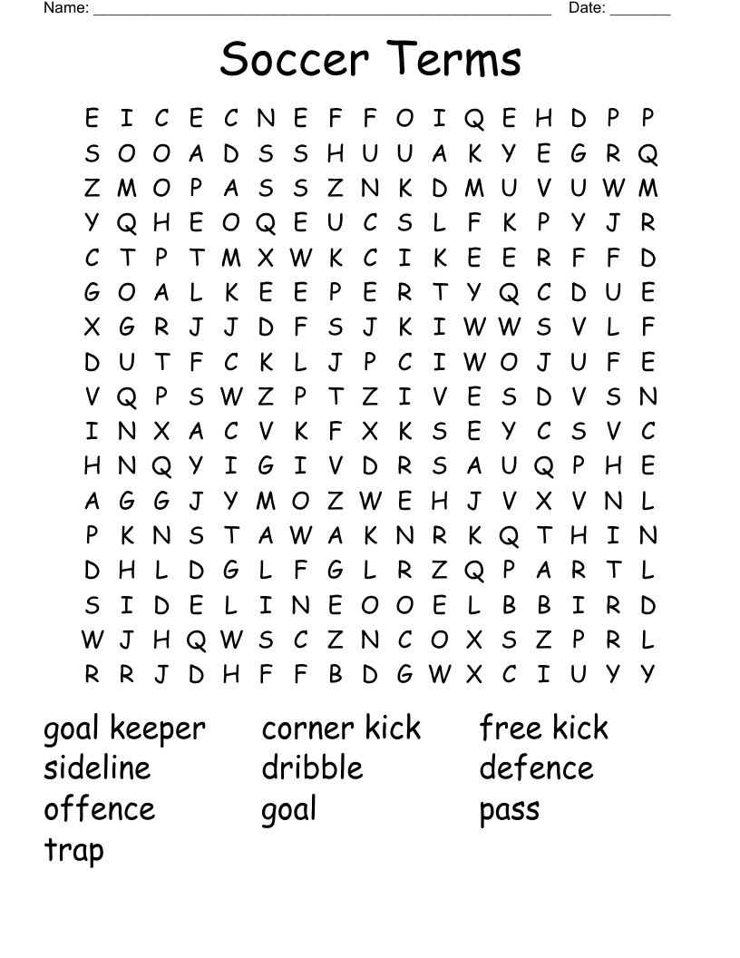 Soccer Terms Word Search WordMint