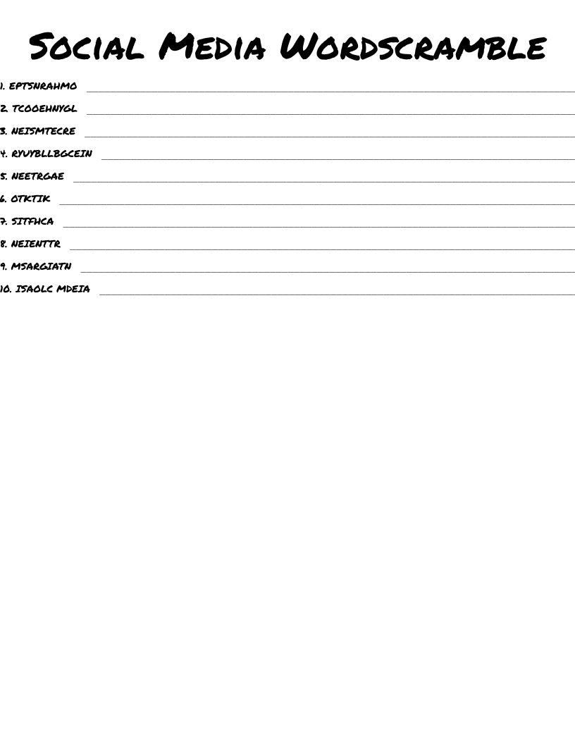 Social Media Wordscramble - WordMint