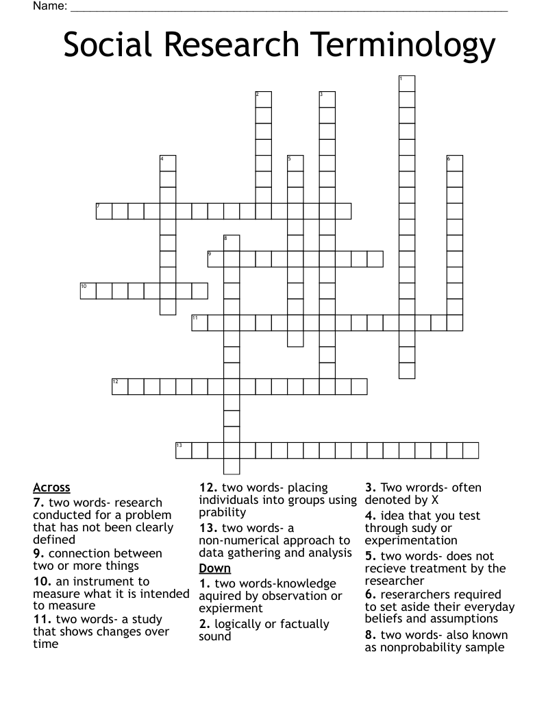 Social Research Terminology Crossword - WordMint