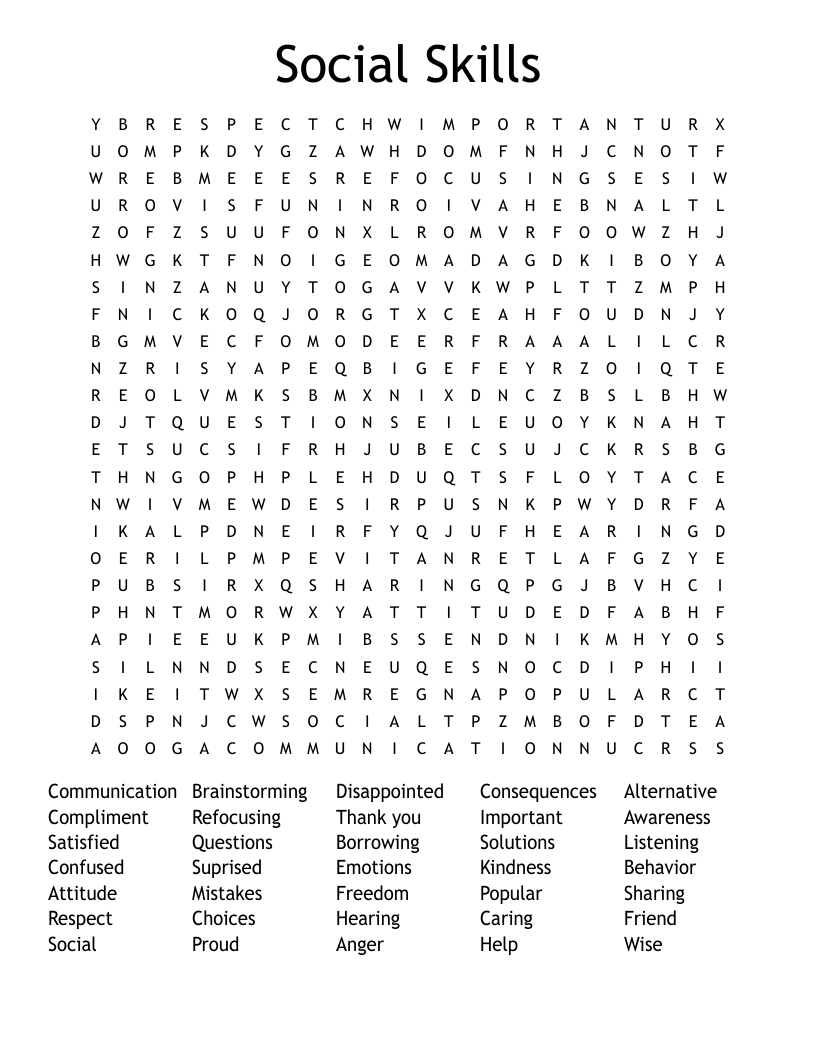 Social Skills Word Search - WordMint