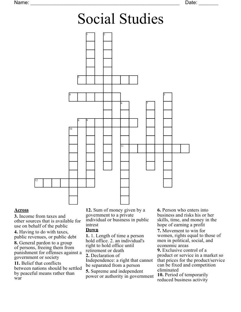 Social Studies Crossword - WordMint
