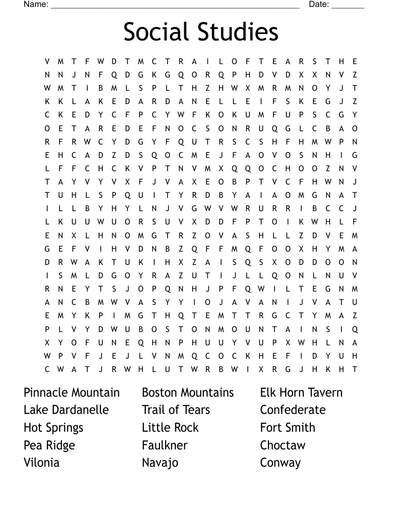 Social Studies Word Search WordMint